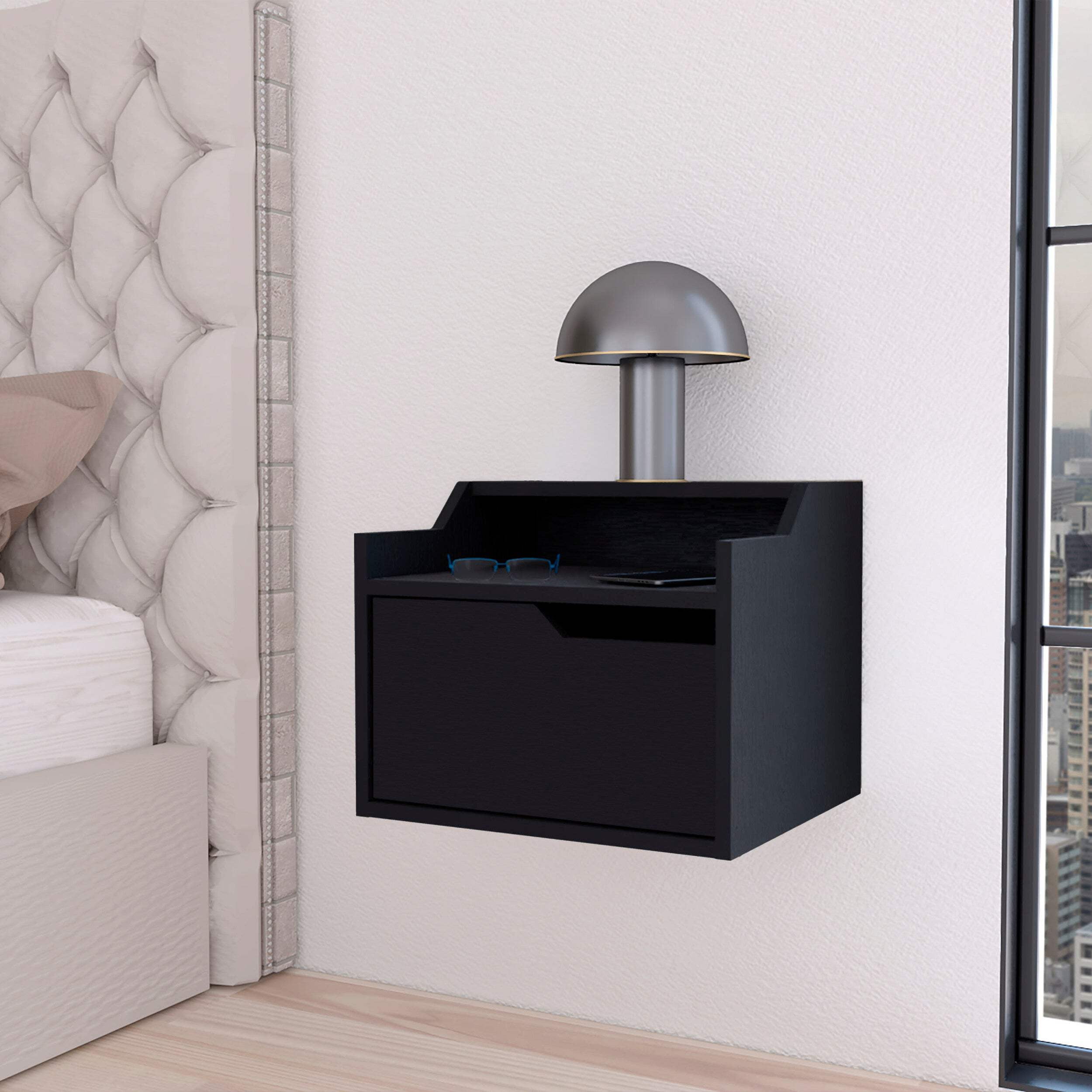 Florence Floating Nightstand With Drawer And Dual Shelf Display Black 1 ...