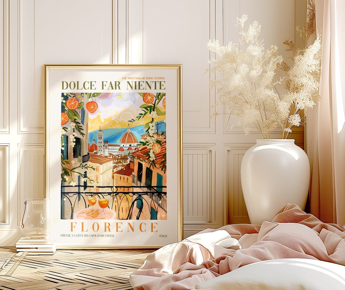 Florence Italy Art Poster: Dolce Far Niente Travel Poster, Unframed Poster Size 8x12 - Walmart.com