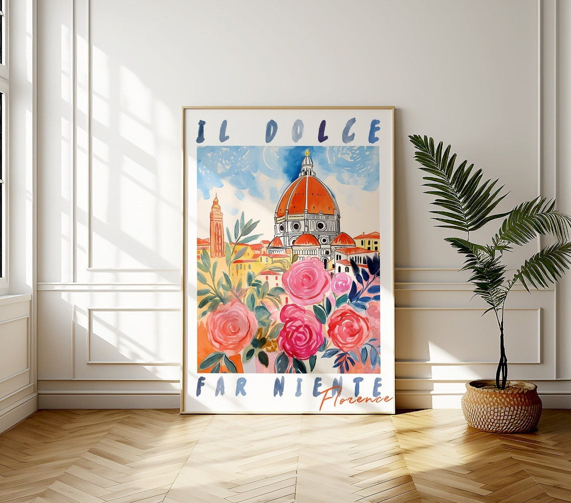 Florence Italy Travel Poster: Il Dolce Far Niente Italian Quote, Stretched Canvas Size 16x24 ...