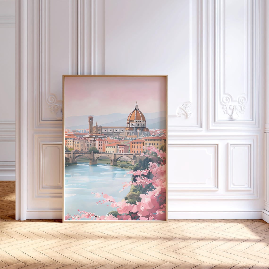 Florence Italy Travel Poster, Pastel Pink Italian Wall, Trendy Dorm ...