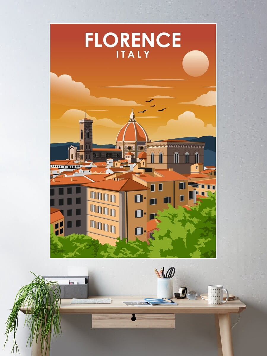 Florence Italy Tuscany Vintage Minimal Retro Travel Poster Poster Wall ...