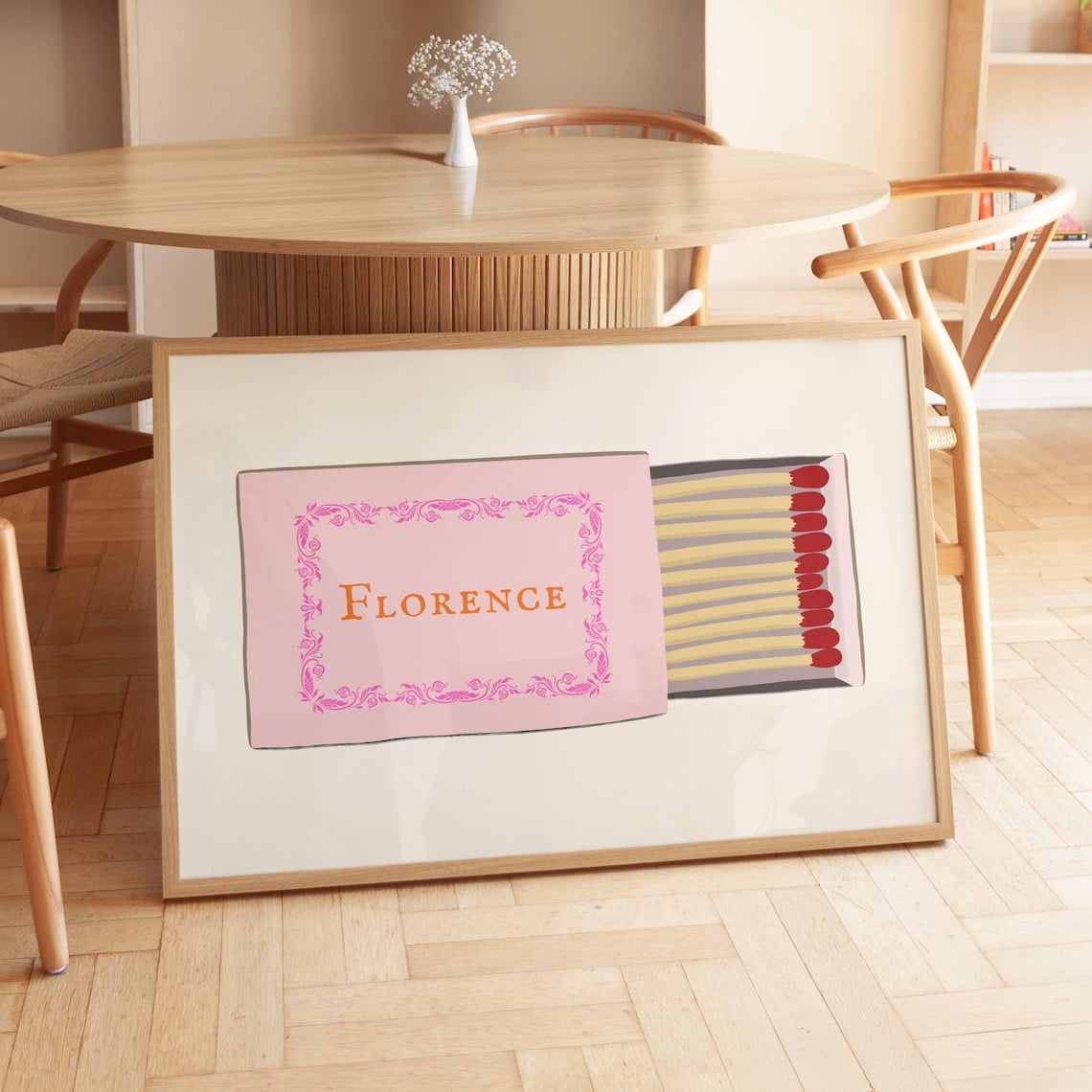Florence Matchbox Print Florence Travel Print Italian Wall Art Retro ...