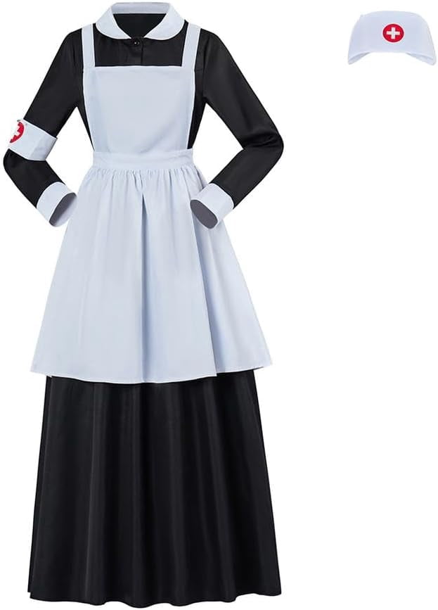 Florence Nightingale Nurse Dress with Apron Bonnet Arm Band Women's ...