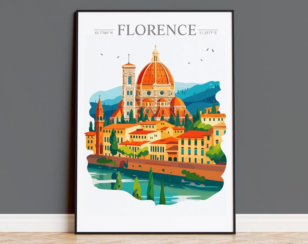 Florence Skyline Travel Poster Wall Art, Florence Skyline Travel Print ...