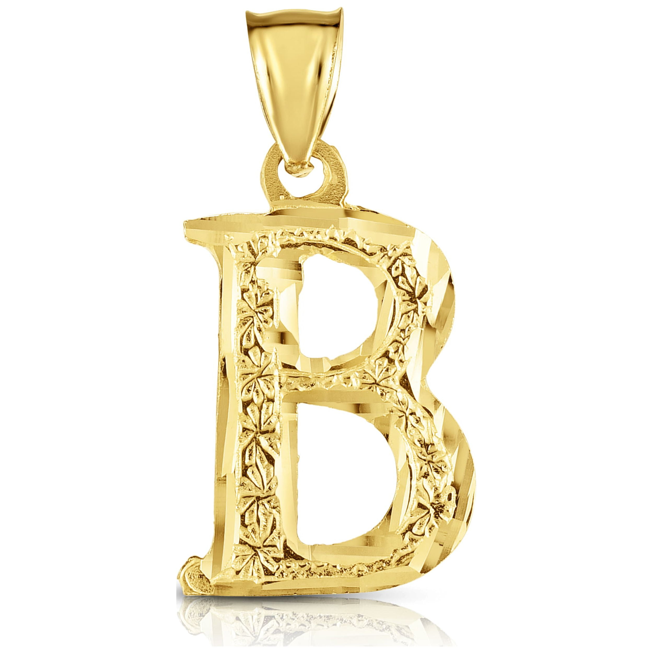 Floreo 10K Yellow Gold Block Letter Pendant A-Z Personalized Alphabet ...