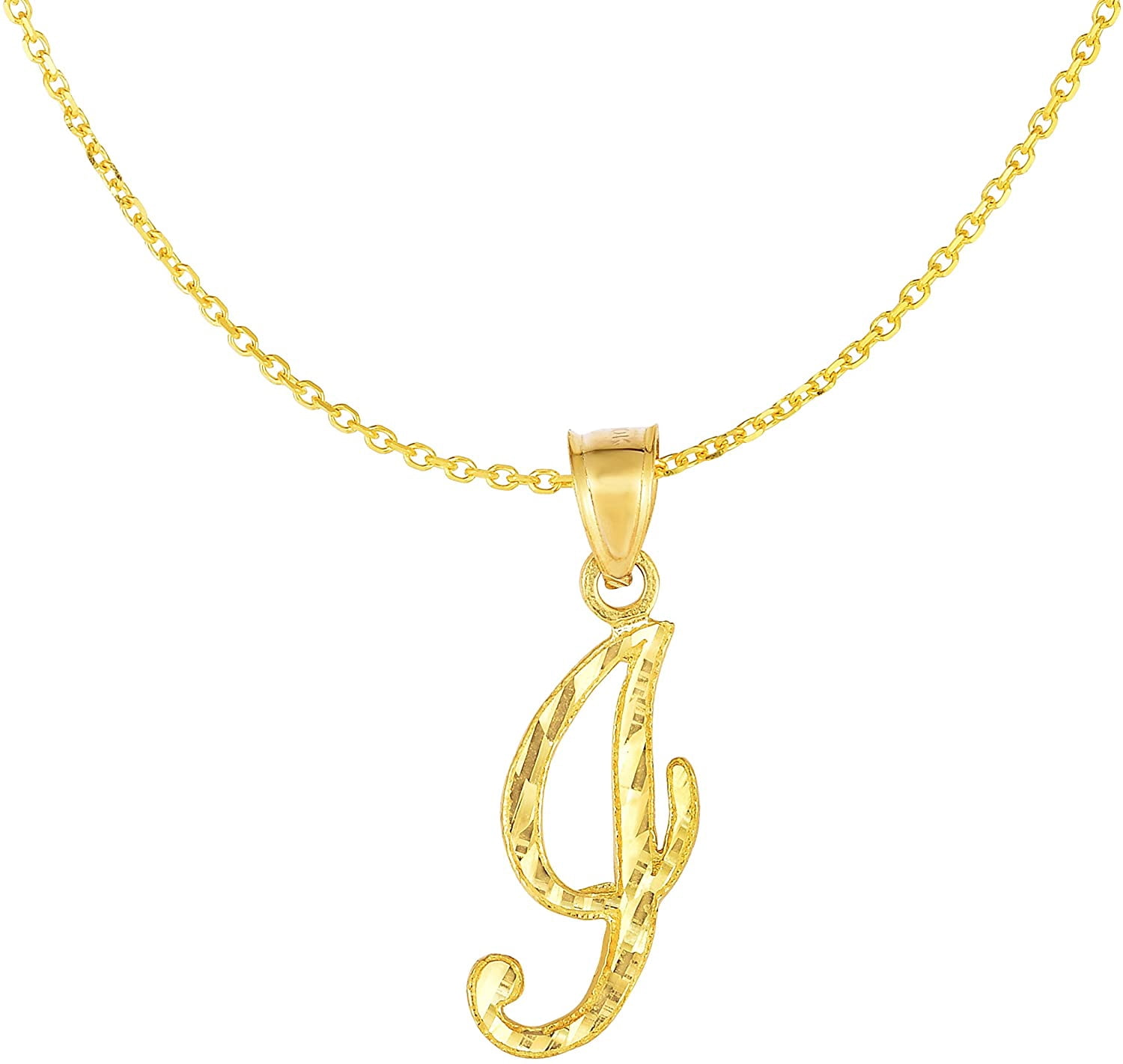 Floreo 10K Yellow Gold Cursive Letter Charm Pendant A-Z Personalized ...
