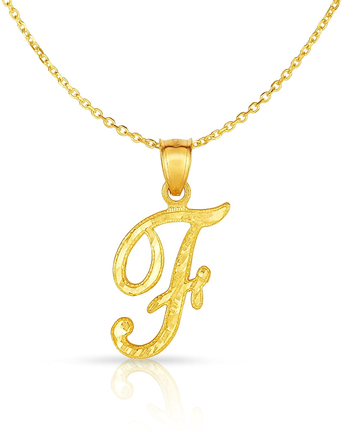Floreo 10K Yellow Gold Cursive Letter Charm Pendant A-Z Personalized ...