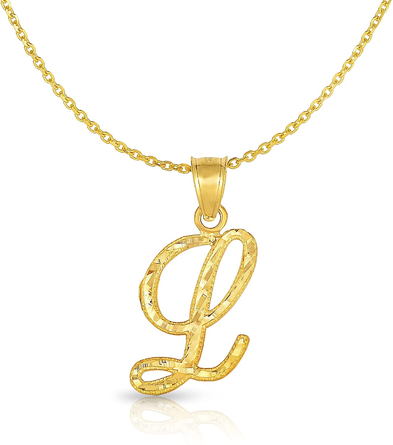 Floreo 10K Yellow Gold Cursive Letter Charm Pendant A-Z Personalized ...