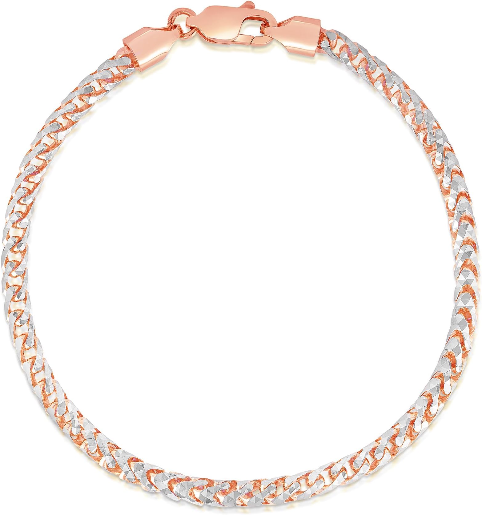 Floreo 10k Rose Gold 4mm Solid Iced White Gold Pave Round Franco Chain ...