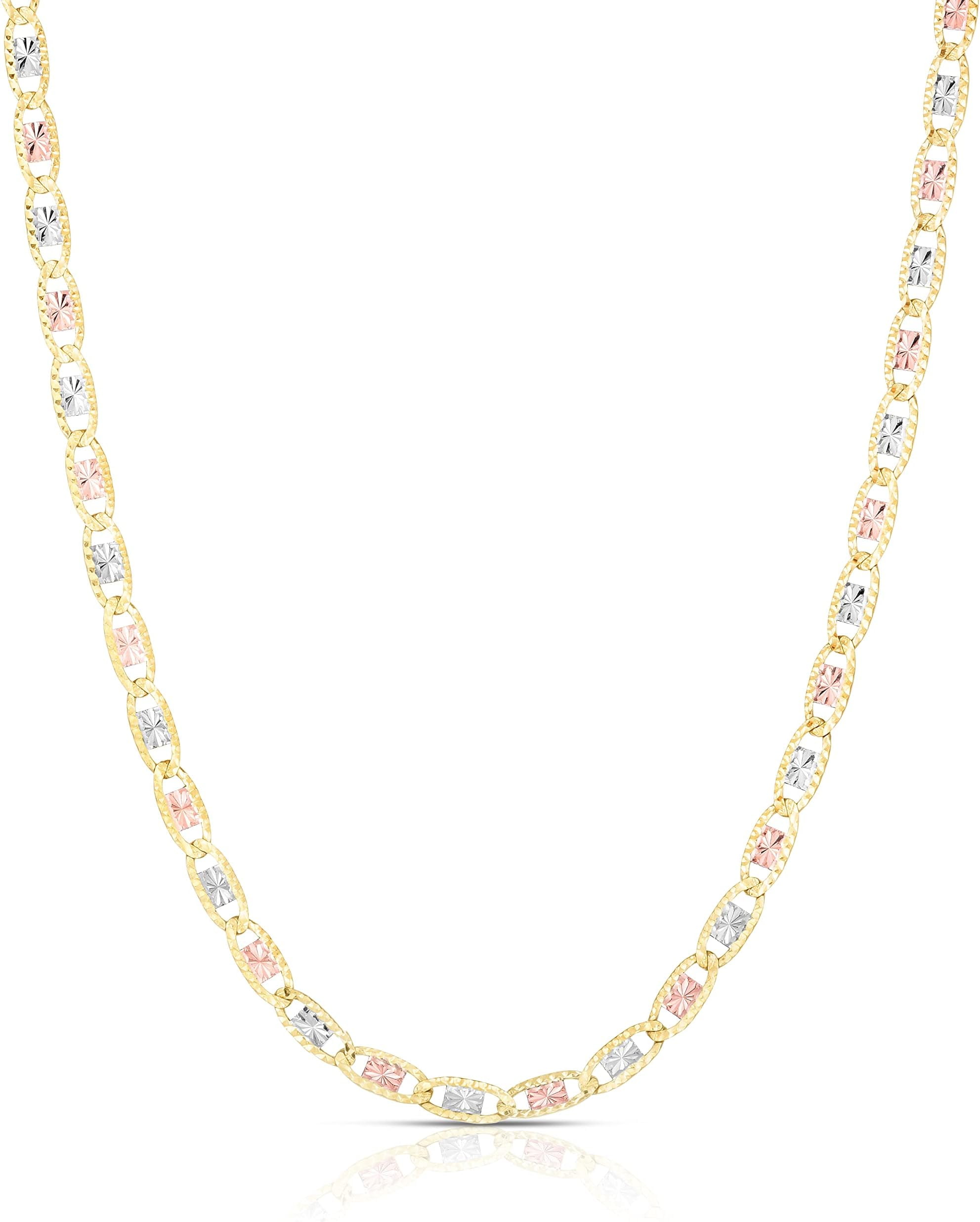 Floreo 10k Tri-Color Gold 2mm Valentino Link Chain Necklace - Walmart.com