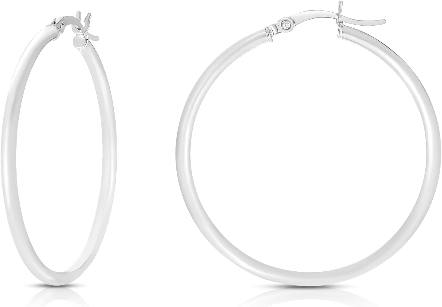 Floreo 10k White Gold 2mm High Polish Round Tube Hoop Earrings ...