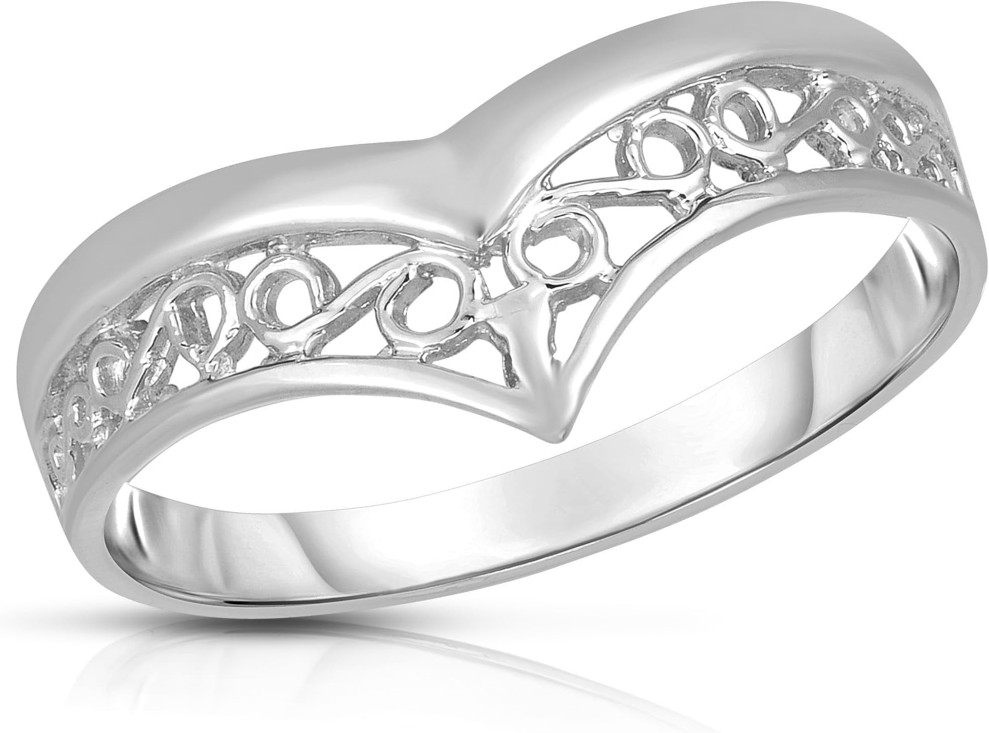 Floreo 10k White Gold 3mm V-Shaped Chevron Wishbone Crown Ring ...