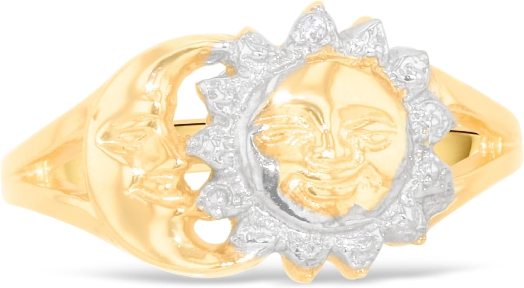 Floreo 10k Yellow Gold 10mm Sun and Moon Face Two-Tone Ring, Sizes 4 ...