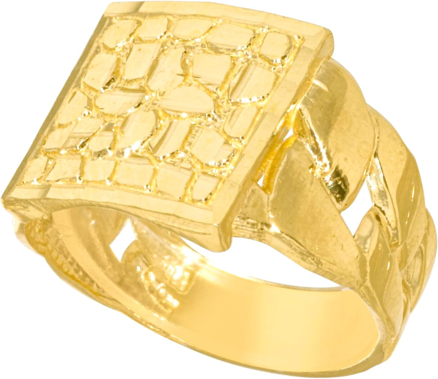 Floreo 10k Yellow Gold 11.5mm Solid Square Cuban Nugget Ring - Walmart.com