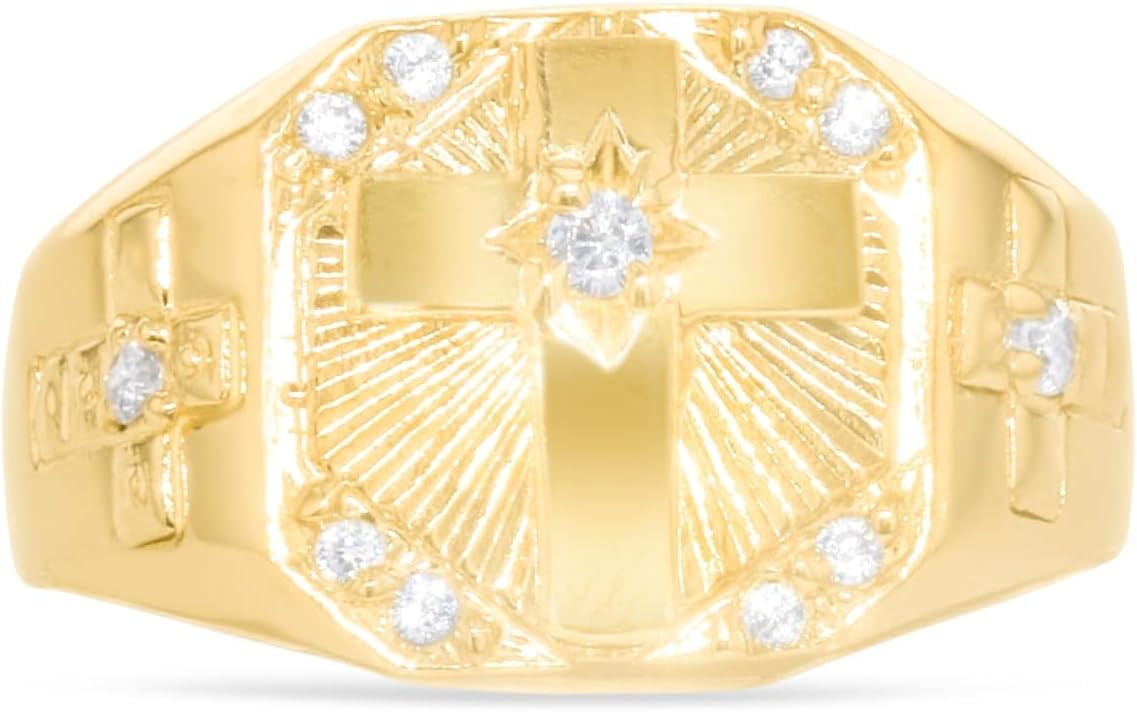 Floreo 10k Yellow Gold 12.3mm Cross Hexagon CZ Ring, Size 10.5 - Walmart.com