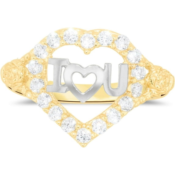 Floreo 10k Yellow Gold 13mm Heart CZ Two-Tone I Love You Ring, Sizes 4 ...