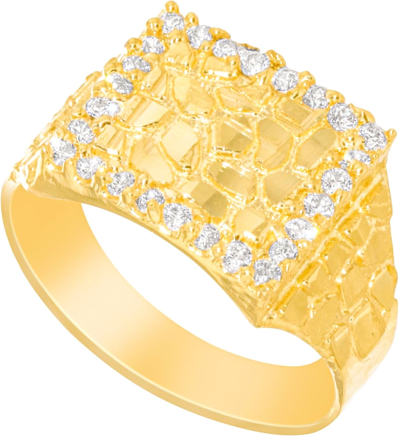 Floreo 10k Yellow Gold 13mm Solid Square CZ Border Nugget Ring ...