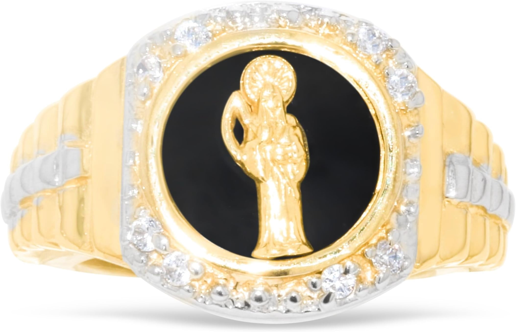 Floreo 10k Yellow Gold 14mm St. Muerte Angel of Death Grim Reaper Onyx ...
