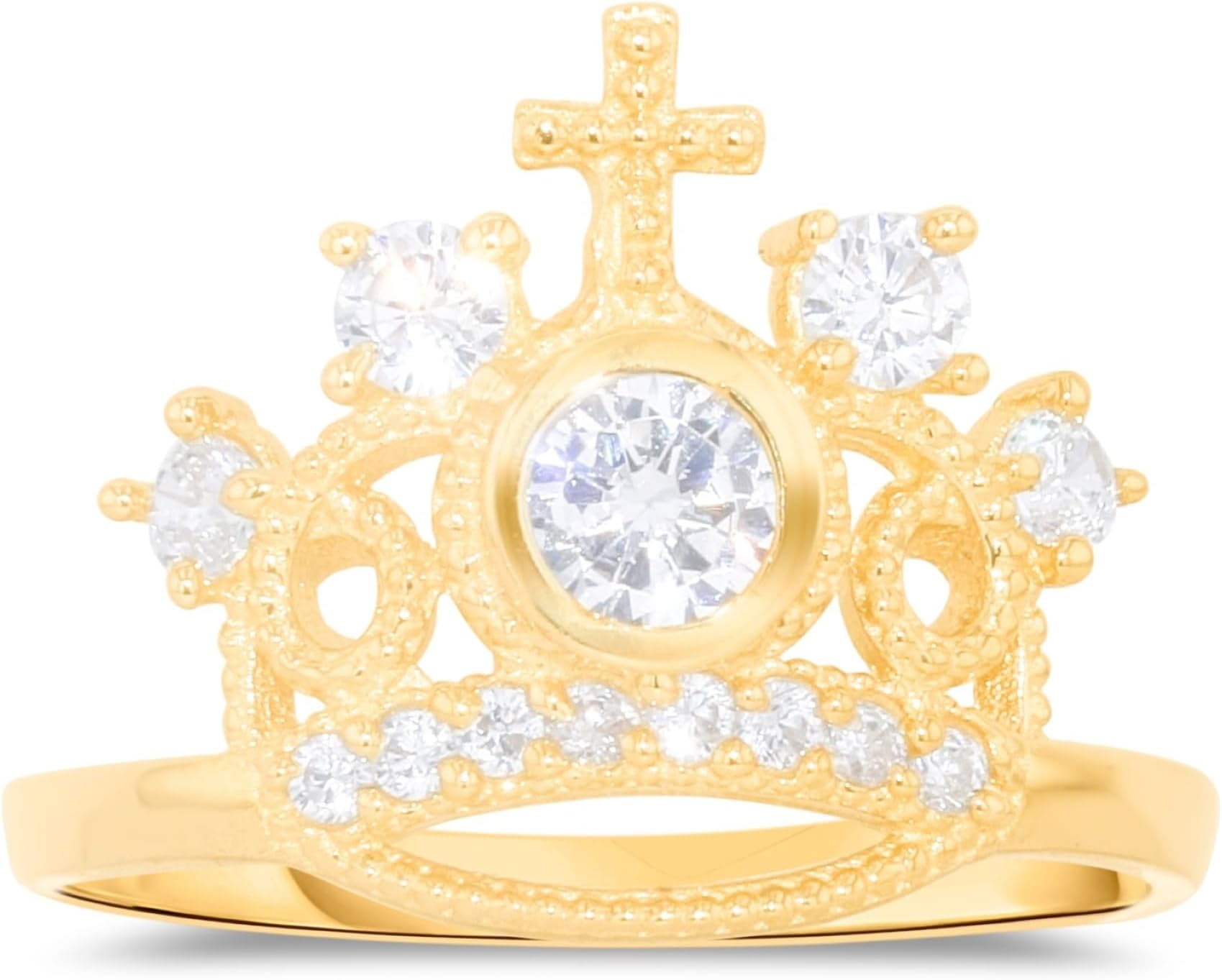 Floreo 10k Yellow Gold 14mm CZ Cross Crown Openwork Ring, Sizes 4 - 10 ...