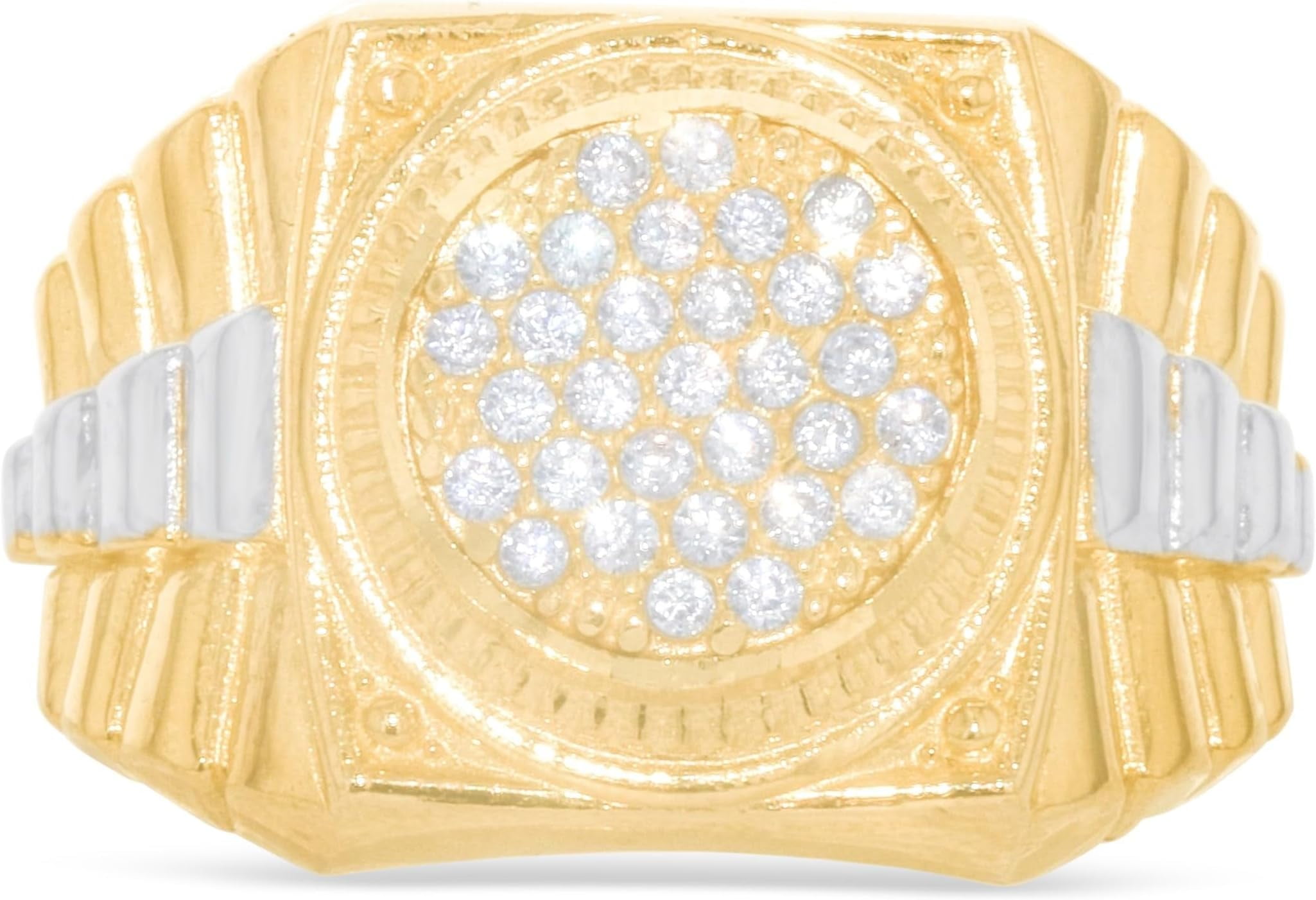 Floreo 10k Yellow Gold 15.6mm Two-Tone Railroad Pave CZ Cluster Round ...