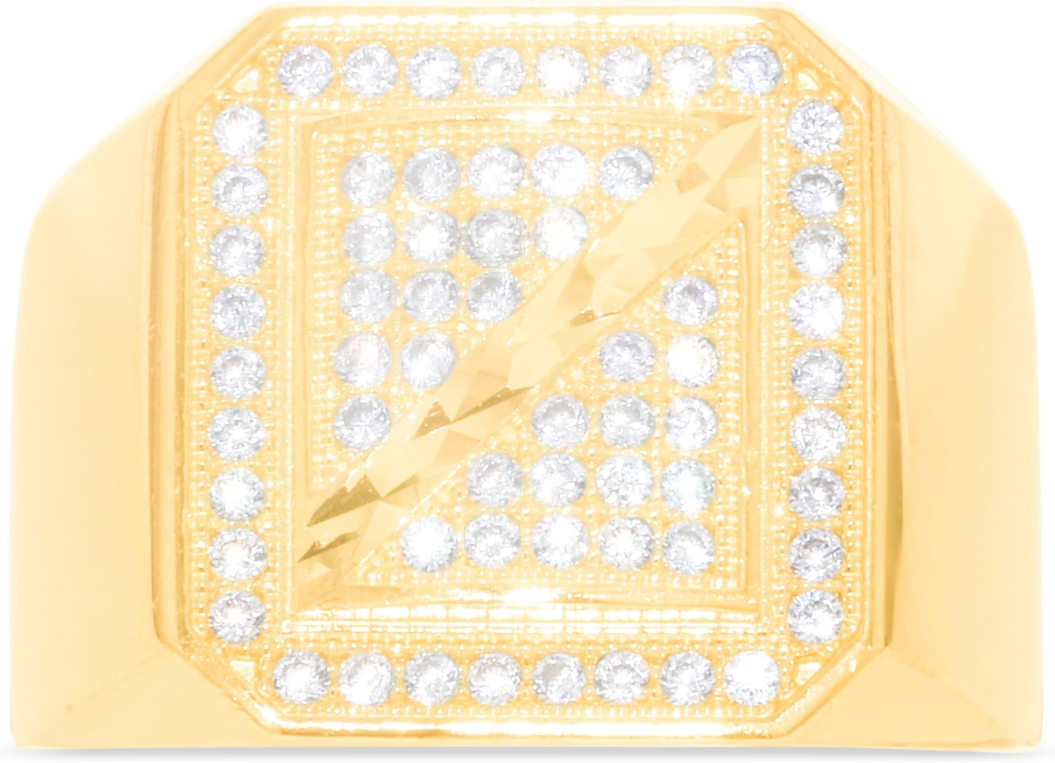 Floreo 10k Yellow Gold 16.2mm Pave CZ Beveled Square Signet with ...