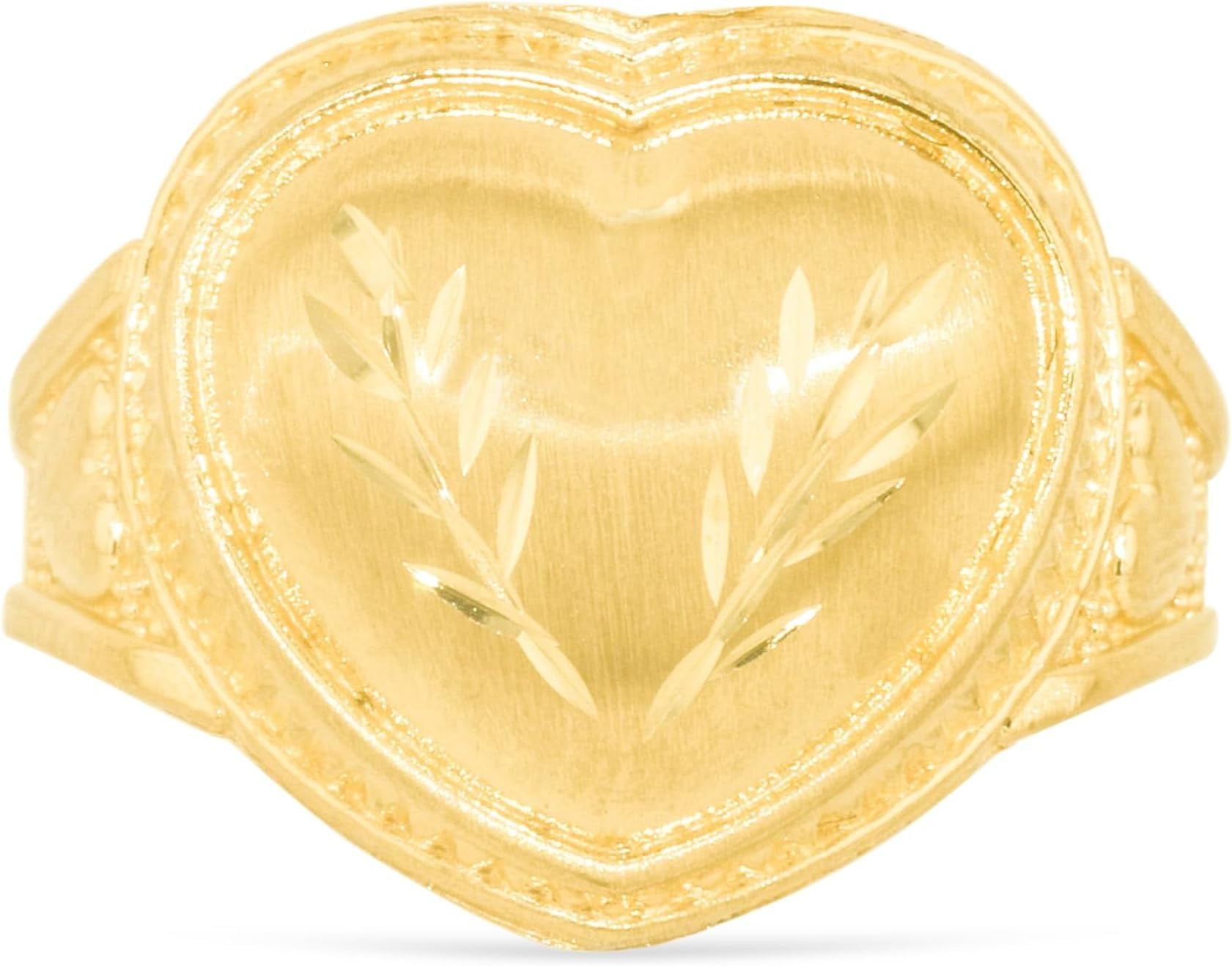 Floreo 10k Yellow Gold 16mm Domed Heart with Leaf Design Ring, Sizes 4 ...