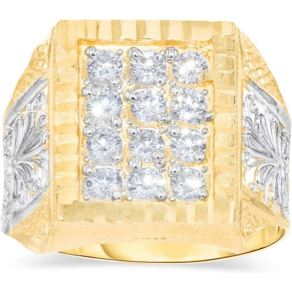 Floreo 10k Yellow Gold 17.9mm Two-Tone Square CZ Filigree Openwork Men ...