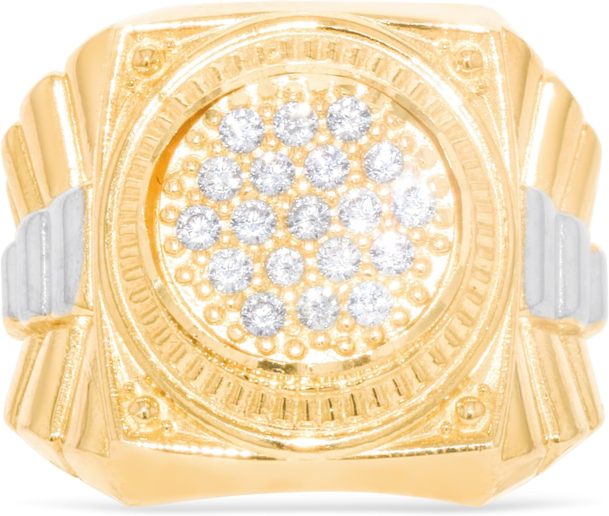 Floreo 10k Yellow Gold 19mm Two-Tone Railroad Pave CZ Cluster Round ...