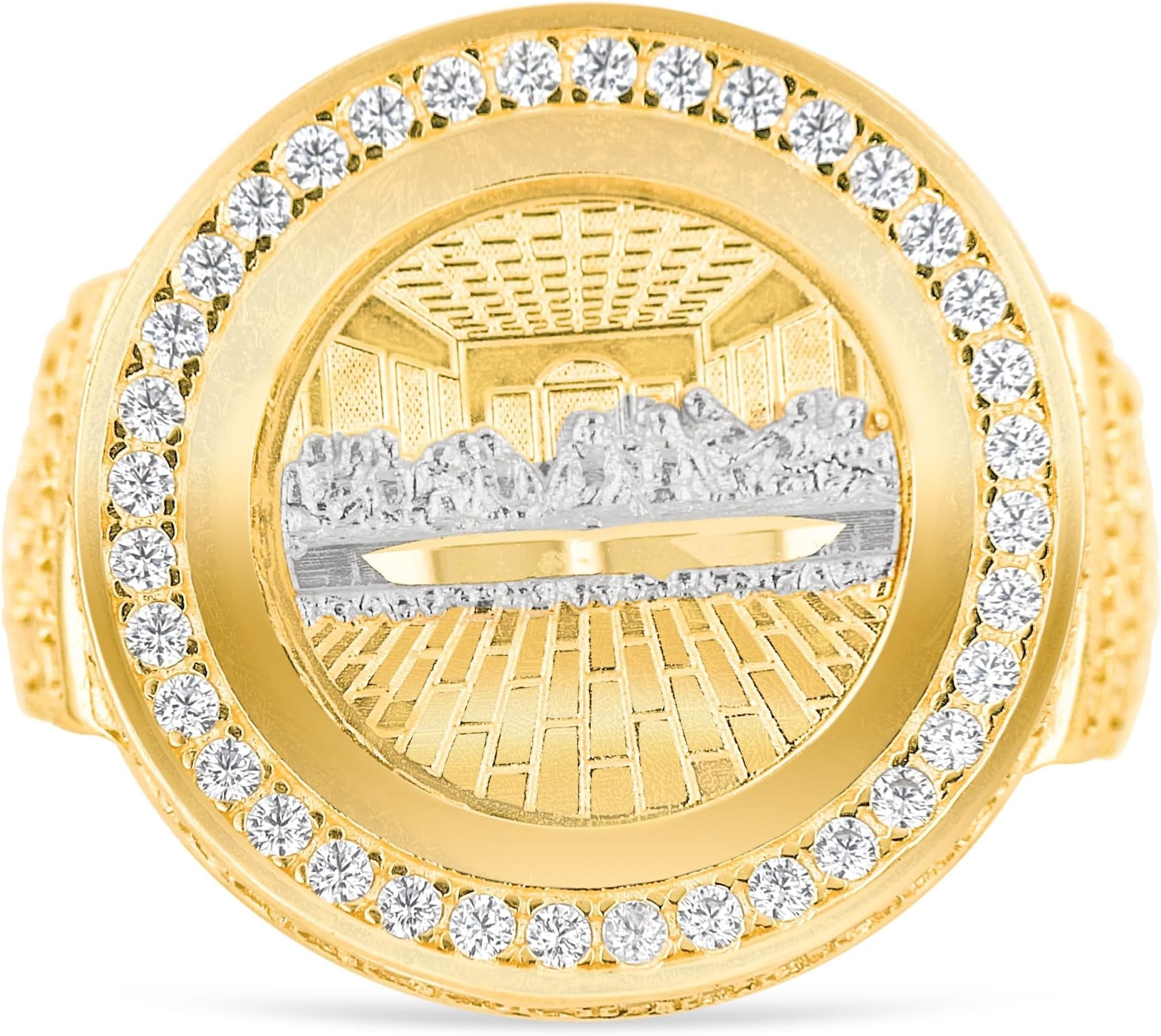 Floreo 10k Yellow Gold 20mm Round CZ Two-Tone Last Supper Signet Ring ...