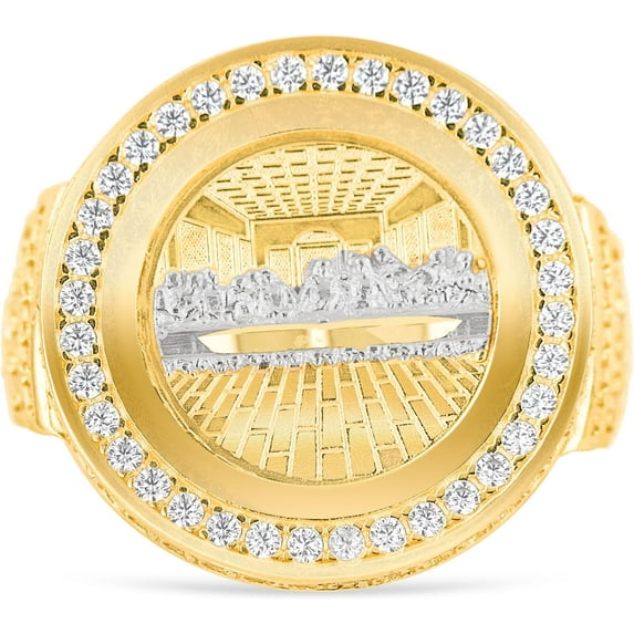 Floreo 10k Yellow Gold 20mm Round CZ Two-Tone Last Supper Signet Ring, Sizes 5-14 - Walmart.com