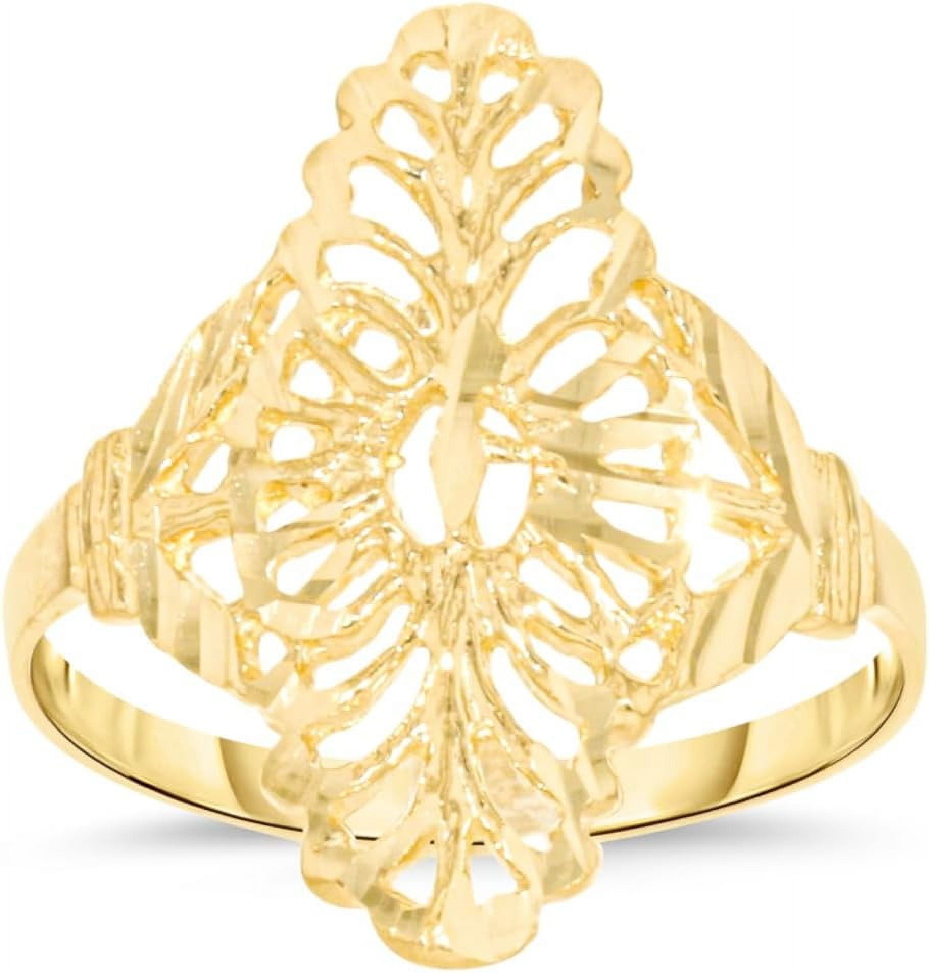 Floreo 10k Yellow Gold 21mm Oval Leaf Openwork Filigree Ring - Walmart.com