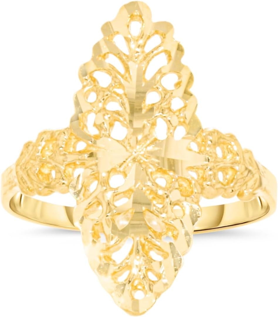 Floreo 10k Yellow Gold 22mm Oval Diamond Cut Leaf Openwork Filigree ...