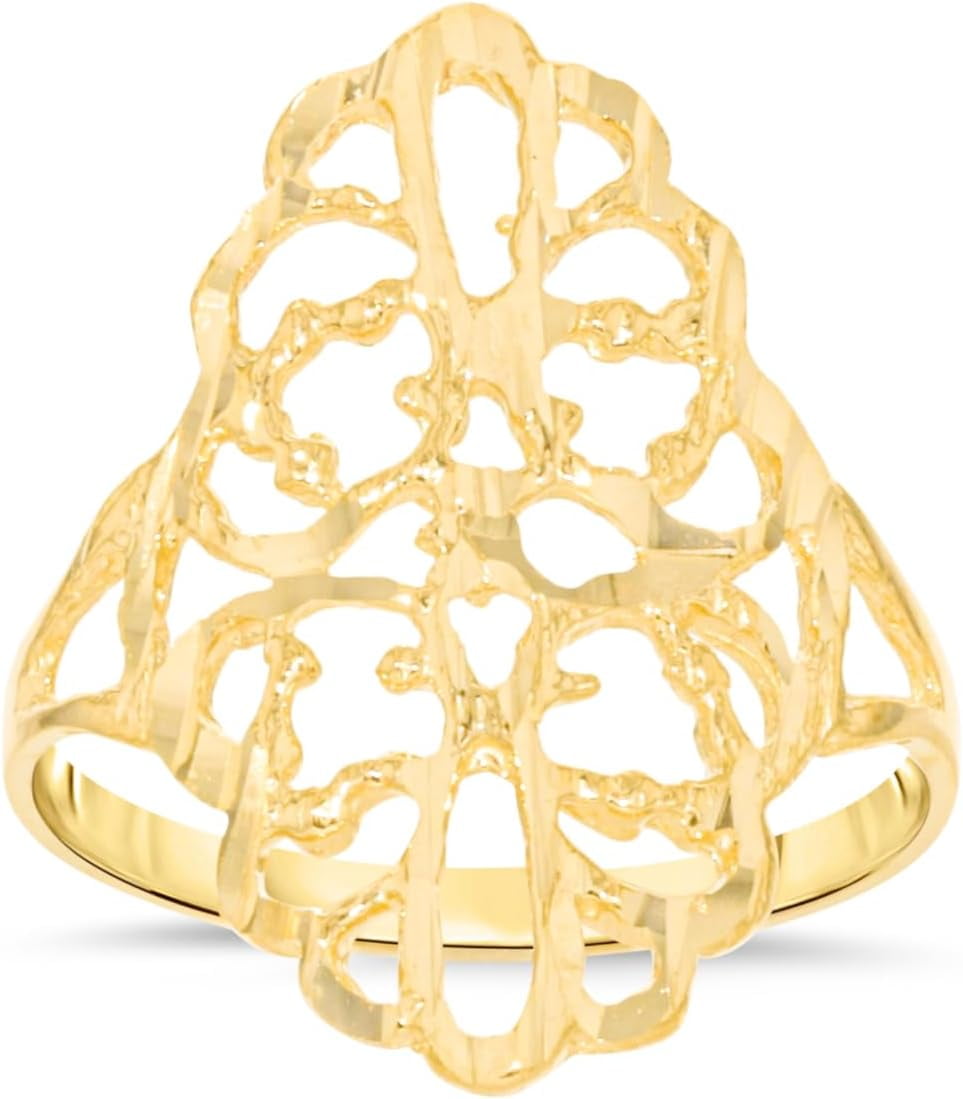 Floreo 10k Yellow Gold 23.3mm Oval Flower Openwork Filigree Ring ...