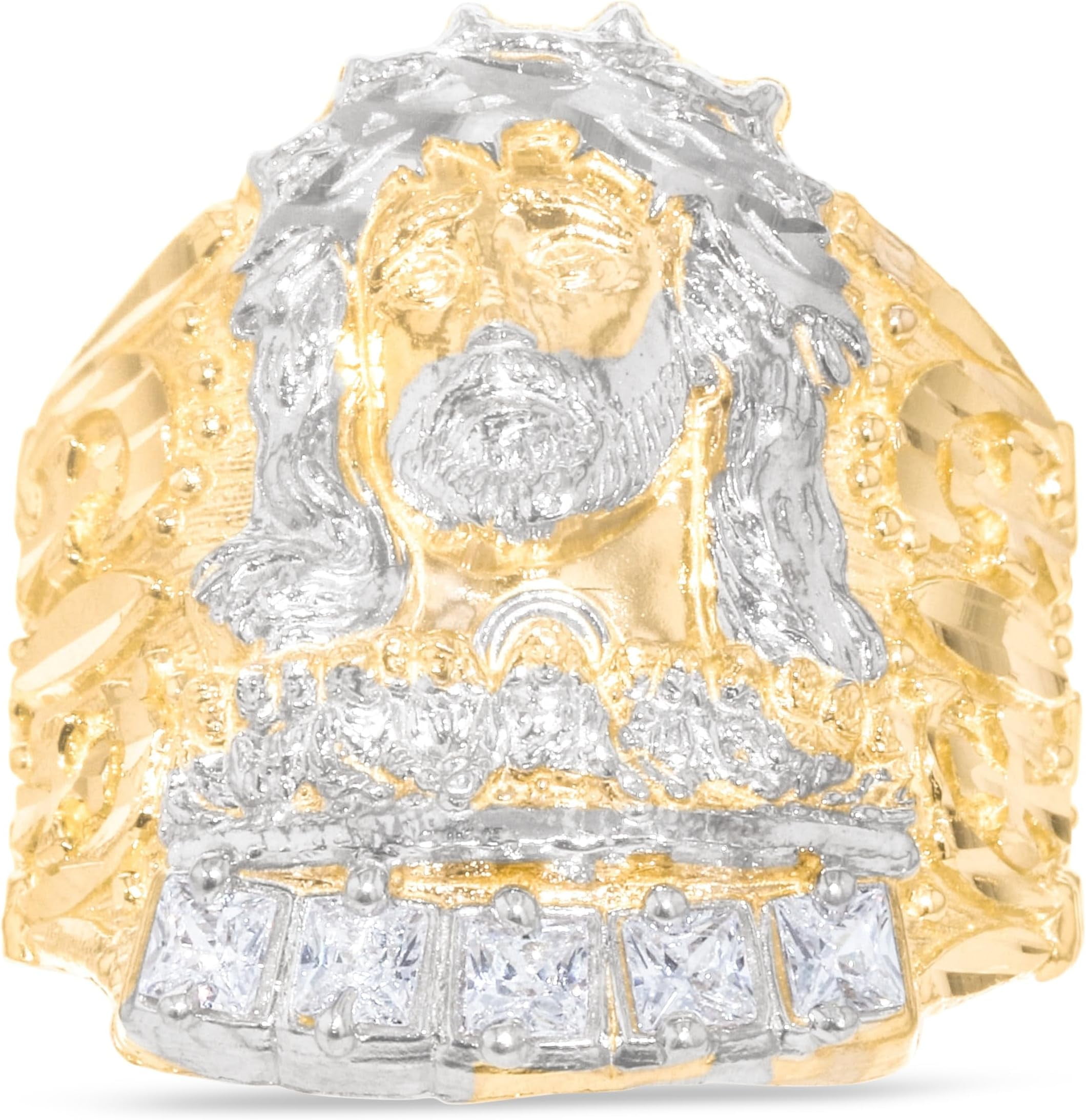 Floreo 10k Yellow Gold 24mm Jesus Face Two-Tone CZ Last Supper Ring ...