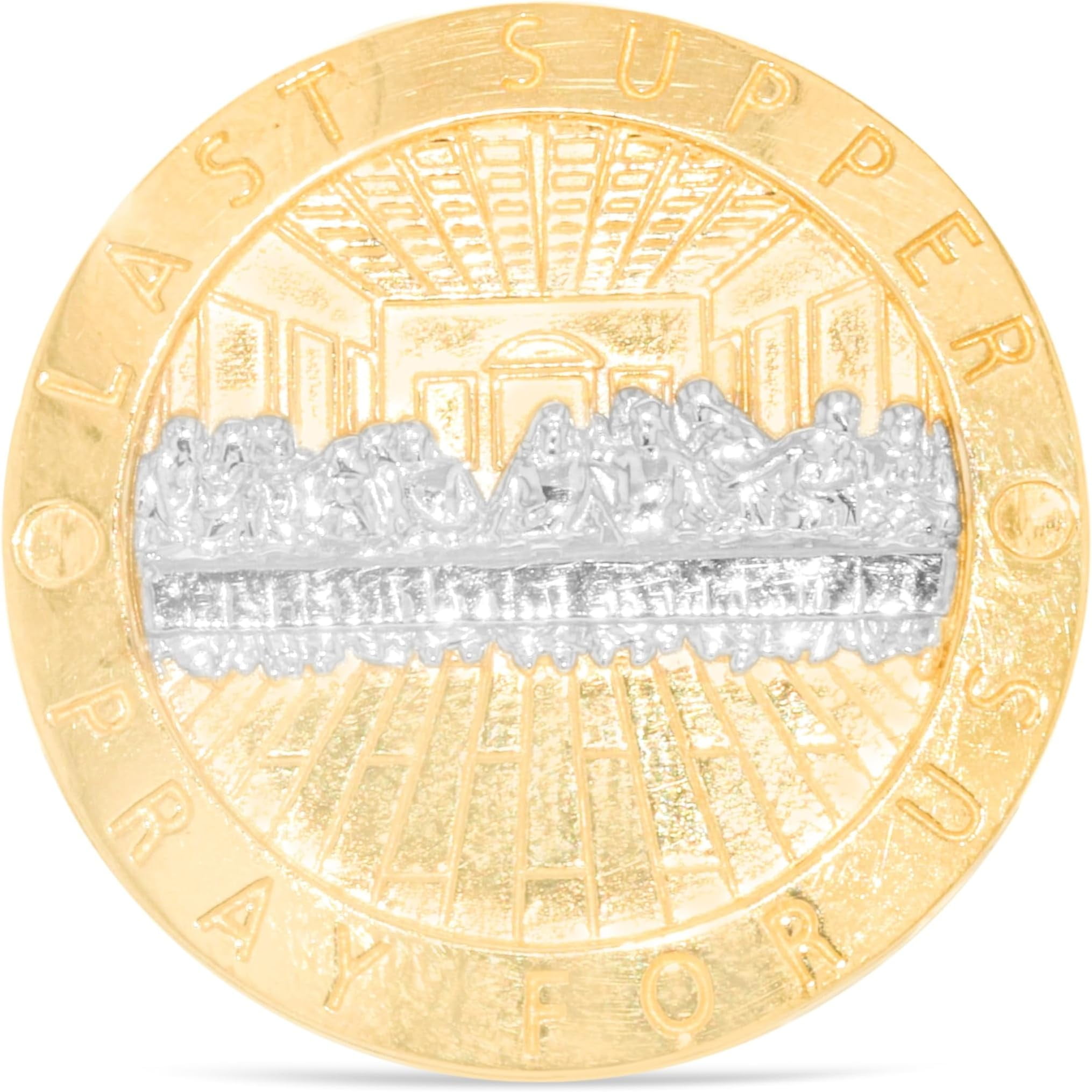 Floreo 10k Yellow Gold 24mm Last Supper Pray For Us Catholic Saint Religious Medallion Men's ...