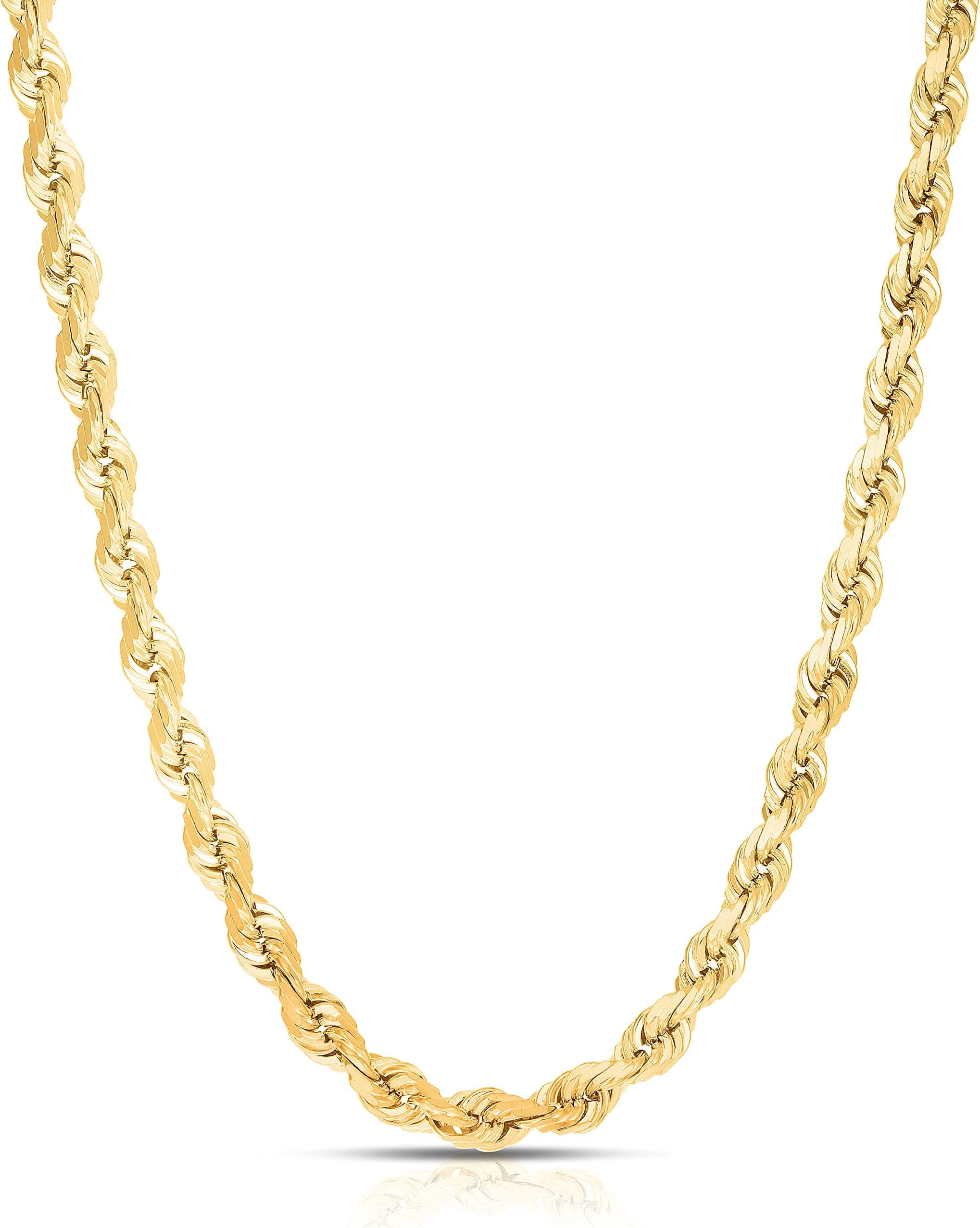 Floreo 10k Real Yellow Gold Solid Diamond Cut Rope Chain Necklace for ...