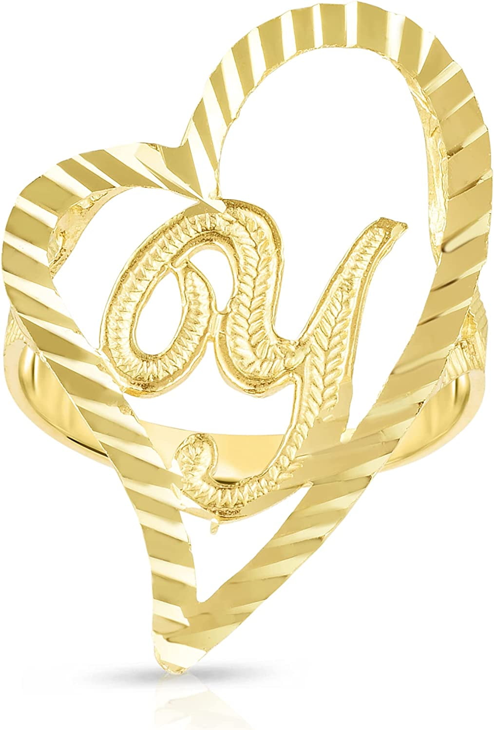 Floreo 10k Yellow Gold, A-Z Cursive Letter, Large Heart Initial Ring (1 ...