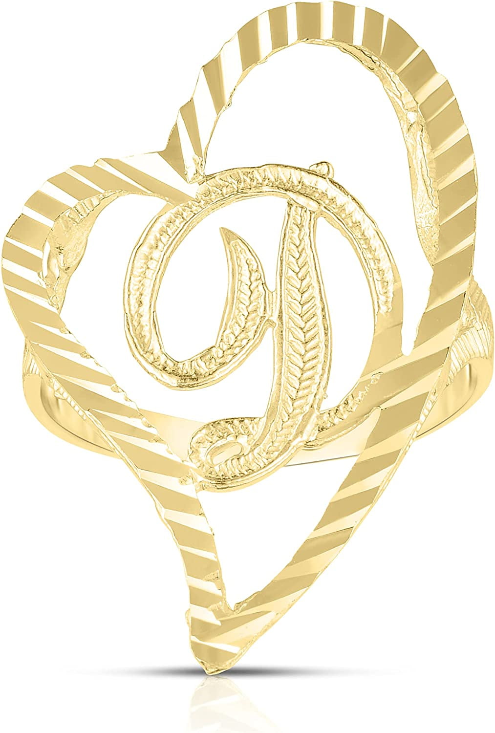 Floreo 10k Yellow Gold A-Z Cursive Letter and Heart Initial Ring, Large ...