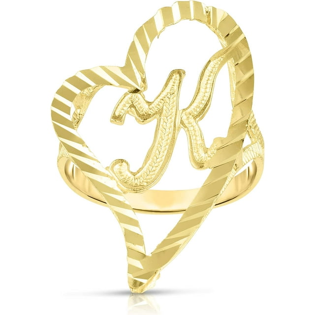 Floreo 10k Yellow Gold A-Z Cursive Letter and Heart Initial Ring ...