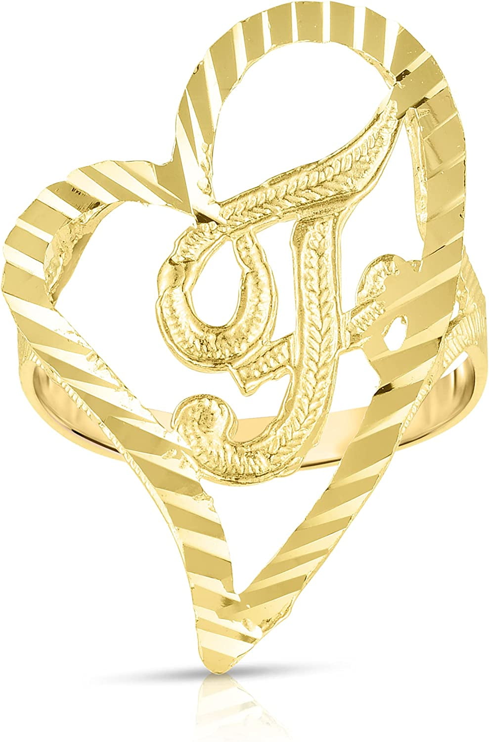 Floreo 10k Yellow Gold A-Z Cursive Letter and Heart Initial Ring ...