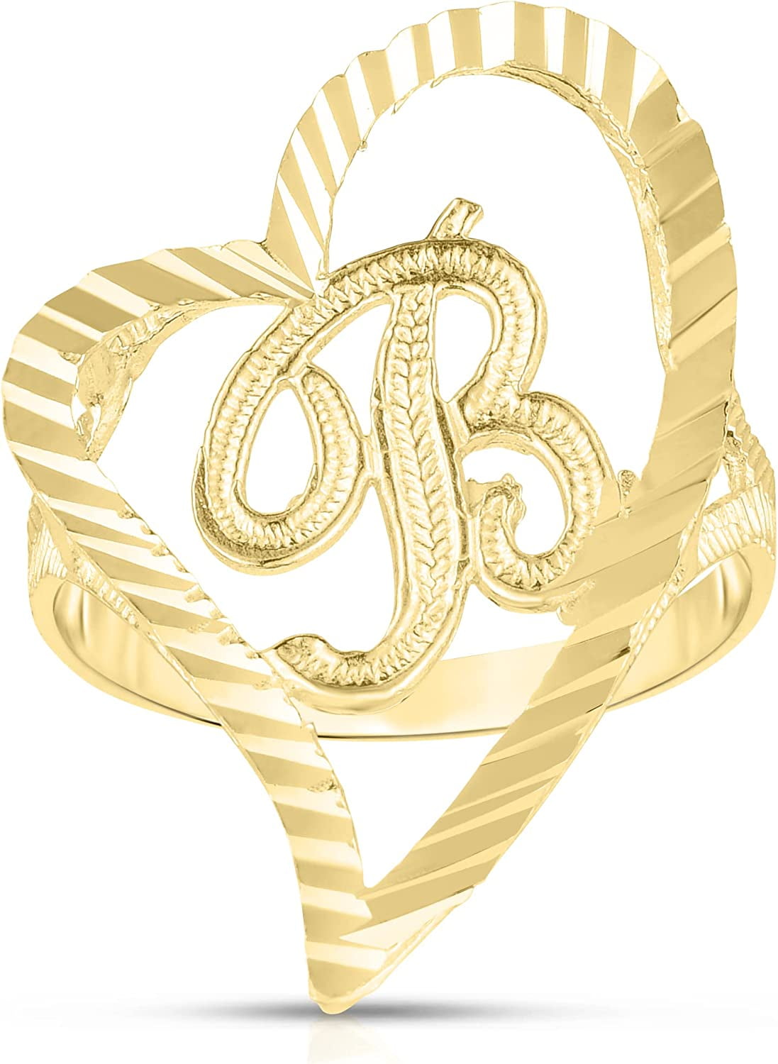 Floreo 10k Yellow Gold A-Z Cursive Letter and Heart Initial Ring, Small ...