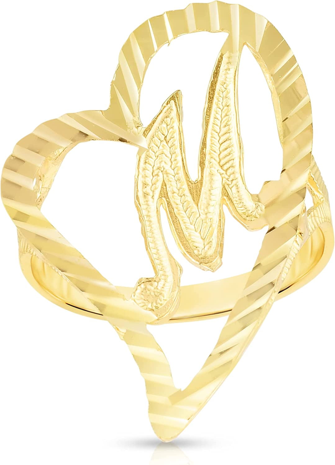 Floreo 10k Yellow Gold Cursive Letter and Heart Initial Ring, Small ...