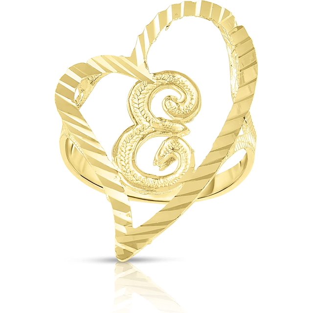 Floreo 10k Yellow Gold A-Z Cursive Letter and Heart Initial Ring, Small ...