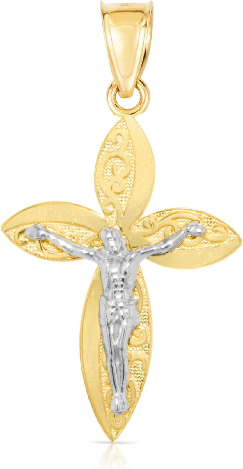 Floreo 10k Yellow Gold Angel Wing Crucifix of Jesus Cross Religious ...