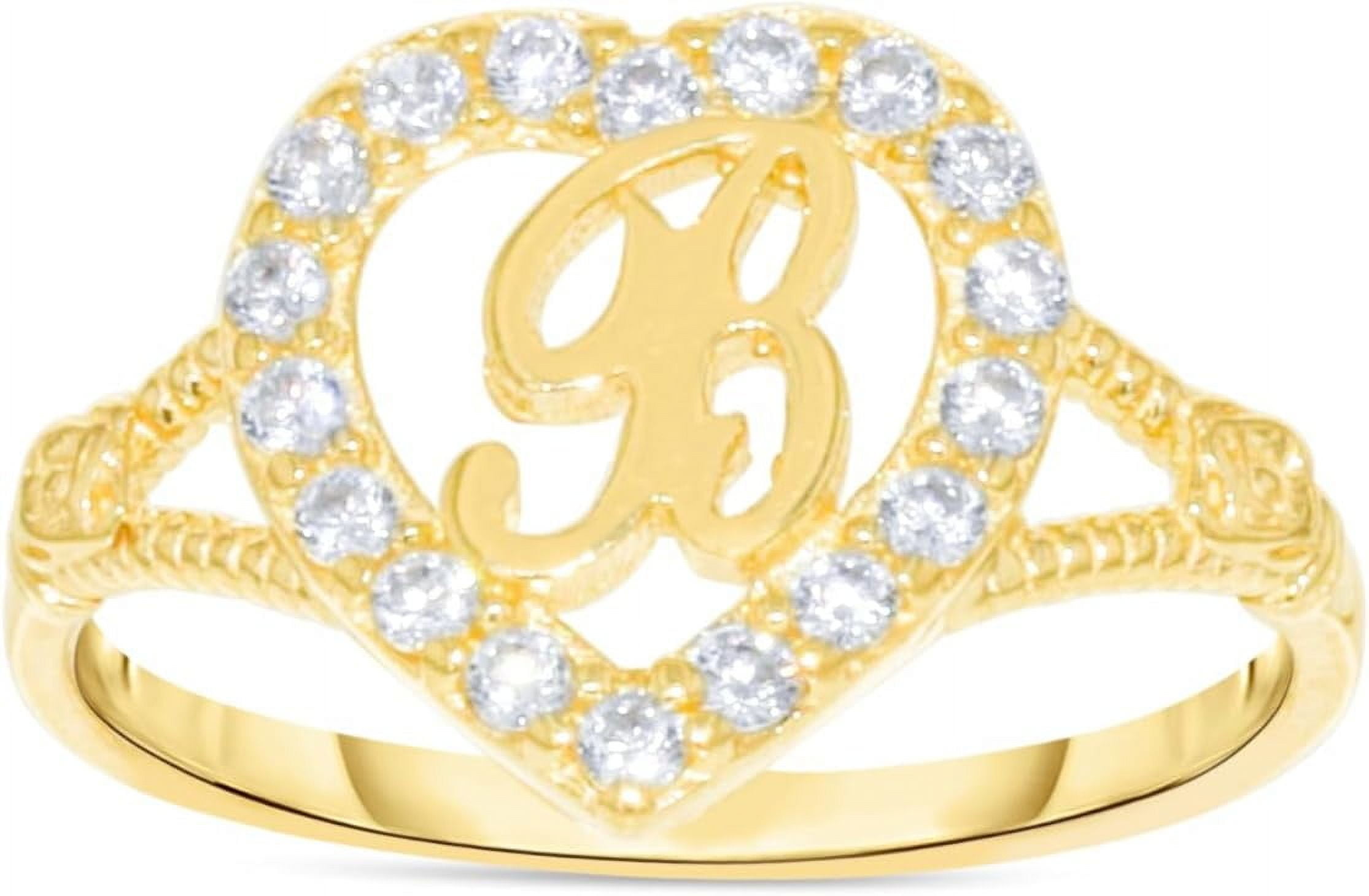 Floreo 10k Yellow Gold CZ Heart Cursive Alphabet A-Z Initial Ring ...