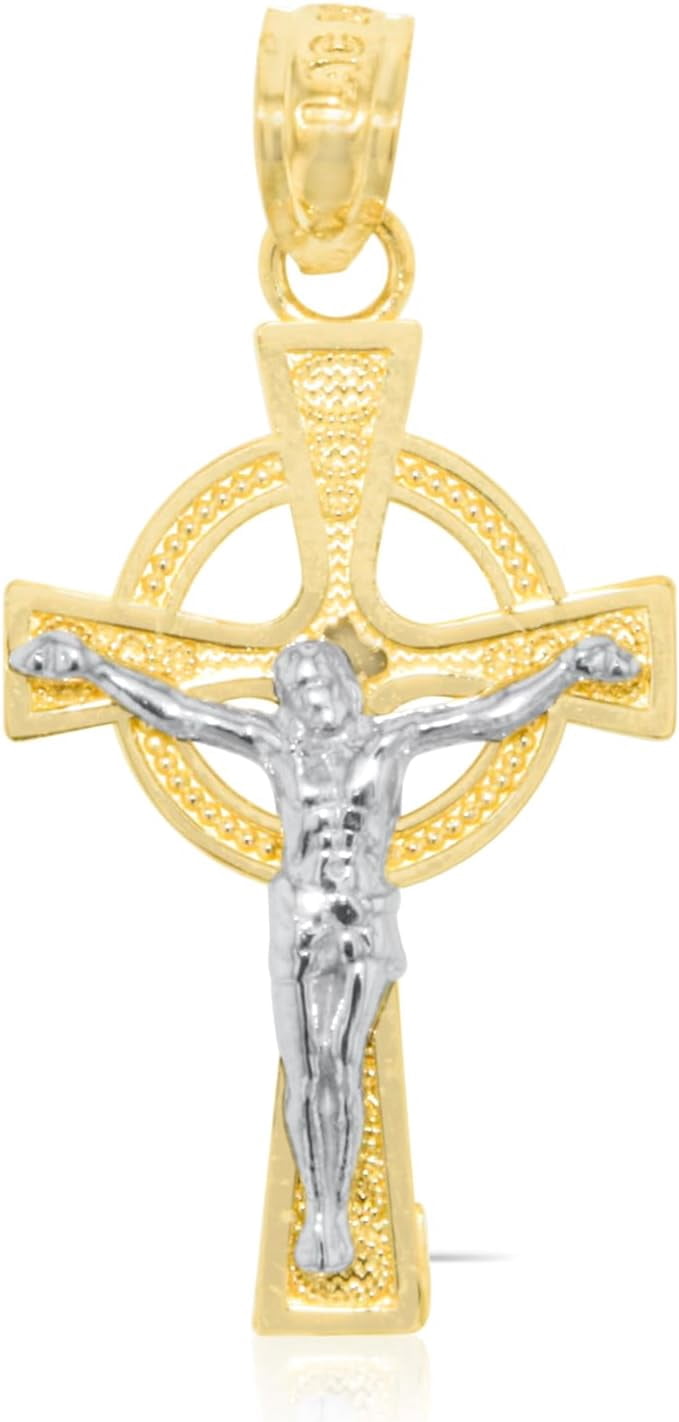Floreo 10k Yellow Gold Celtic Knot Crucifix of Jesus Cross Religious ...