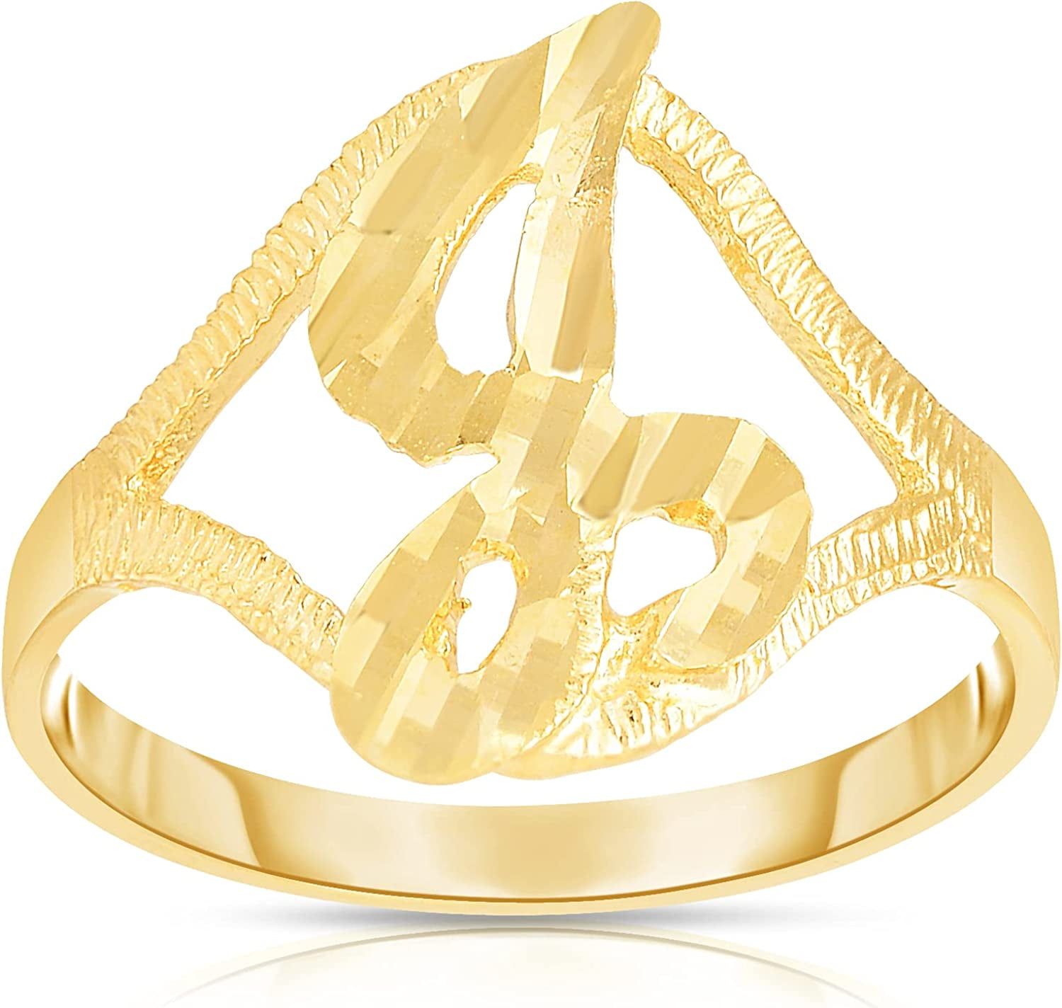 Floreo 10k Yellow Gold Cursive Initial Ring Letters A-Z Sizes 4-9 for ...