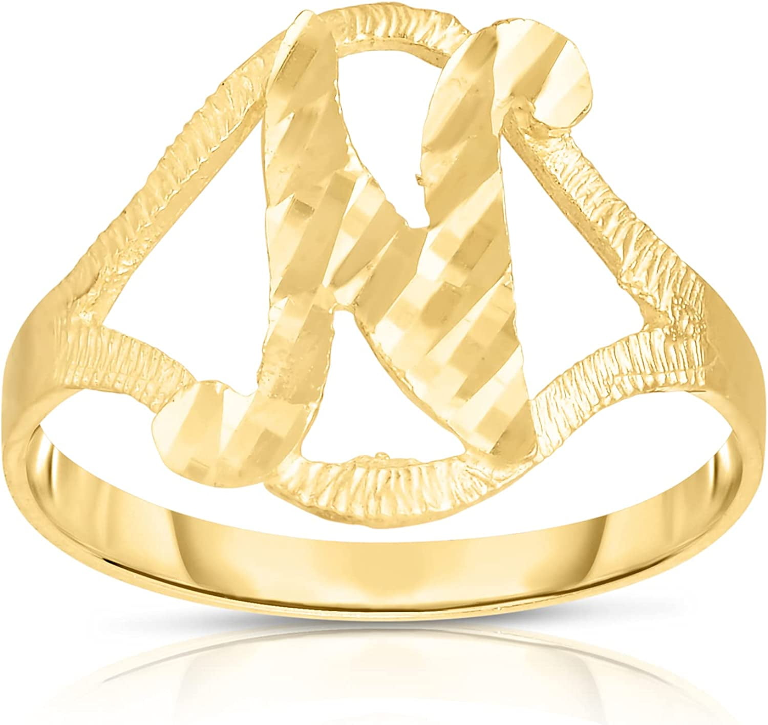 Floreo 10k Yellow Gold Cursive Initial Ring Letters A-Z Sizes 4-9 for ...