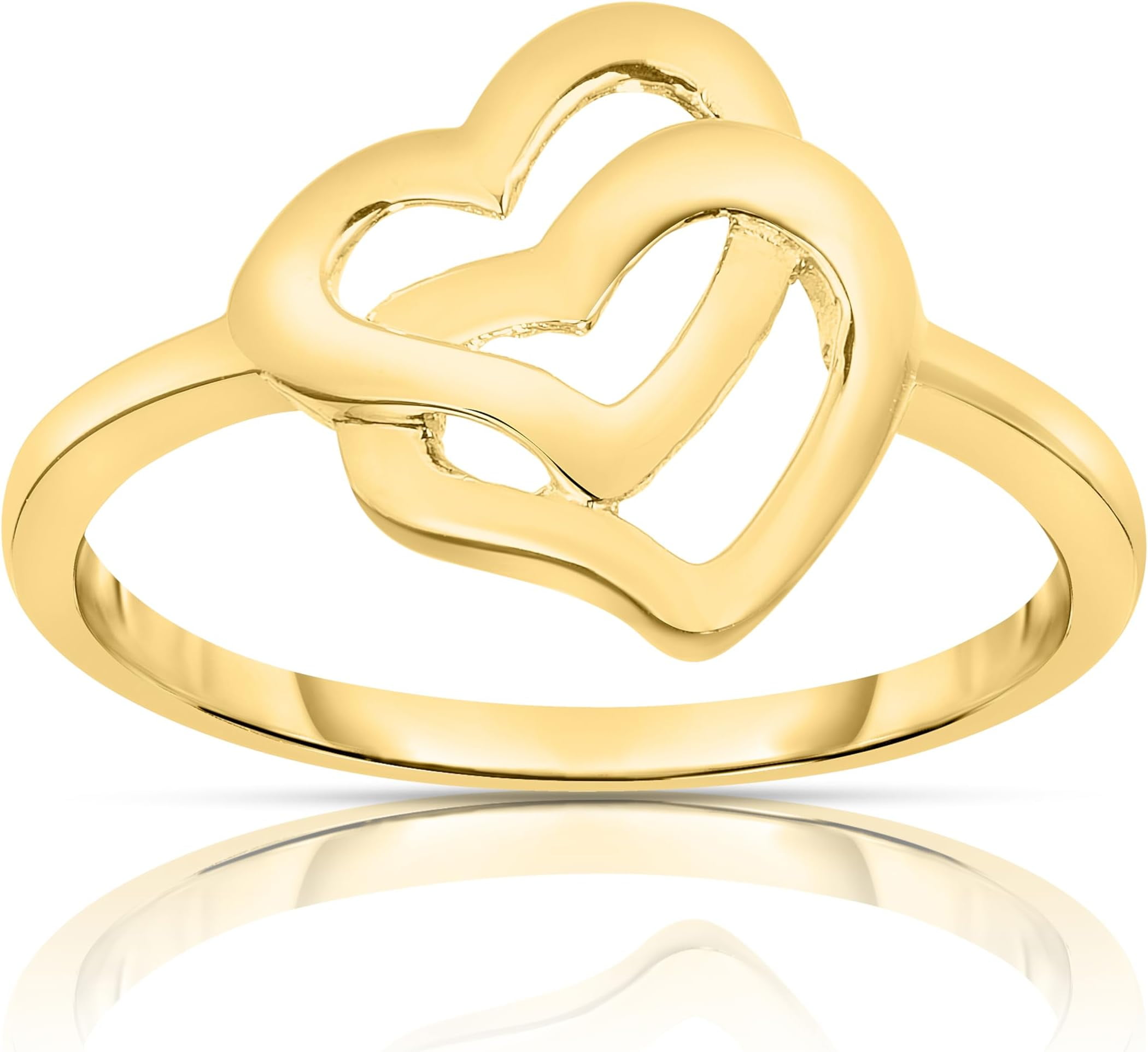 Floreo 10k Yellow Gold Double Hearts Women's Ring - Walmart.com
