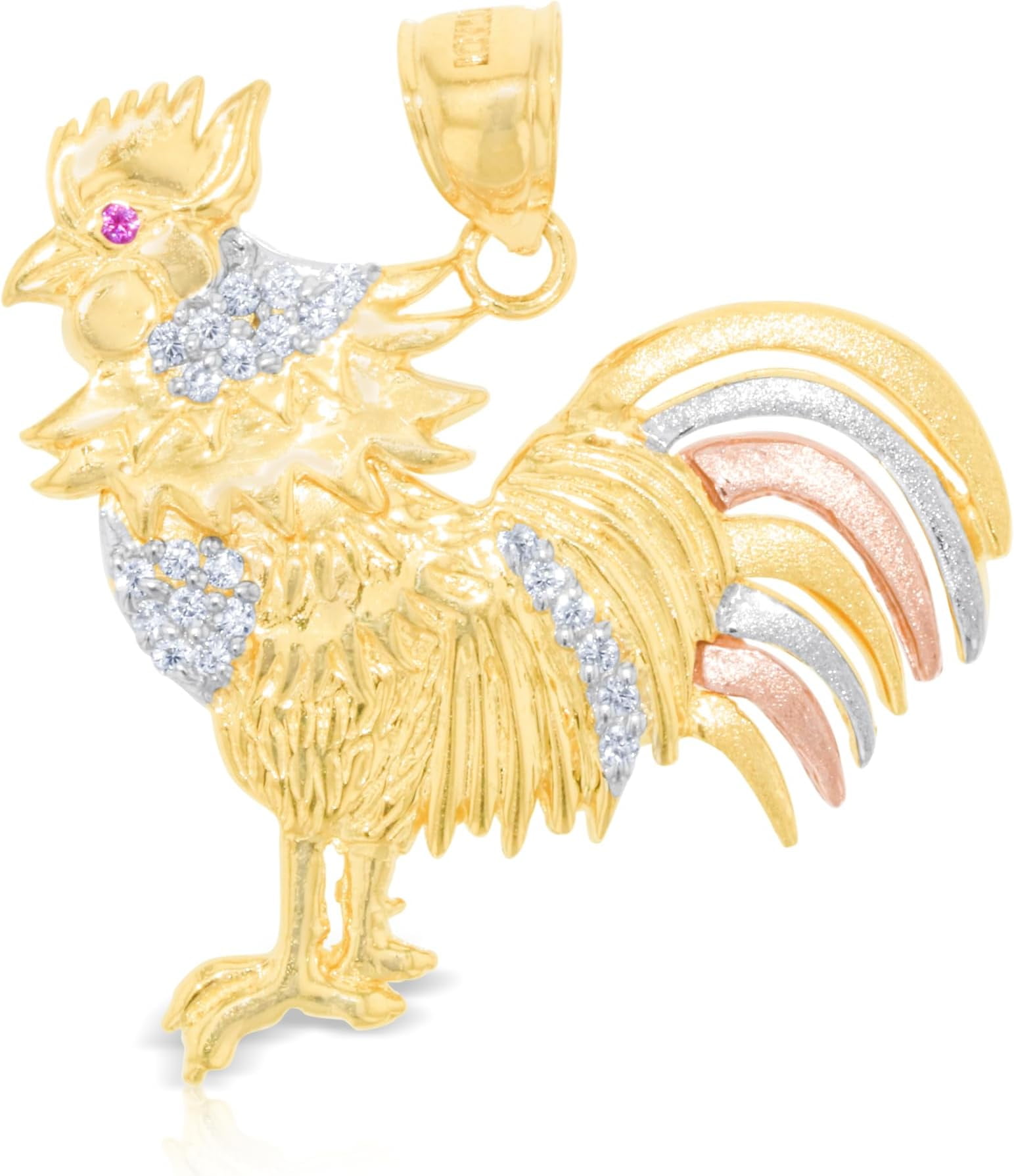 Floreo 10k Yellow Gold Fighting Rooster Chicken Tri-Color Pendant ...